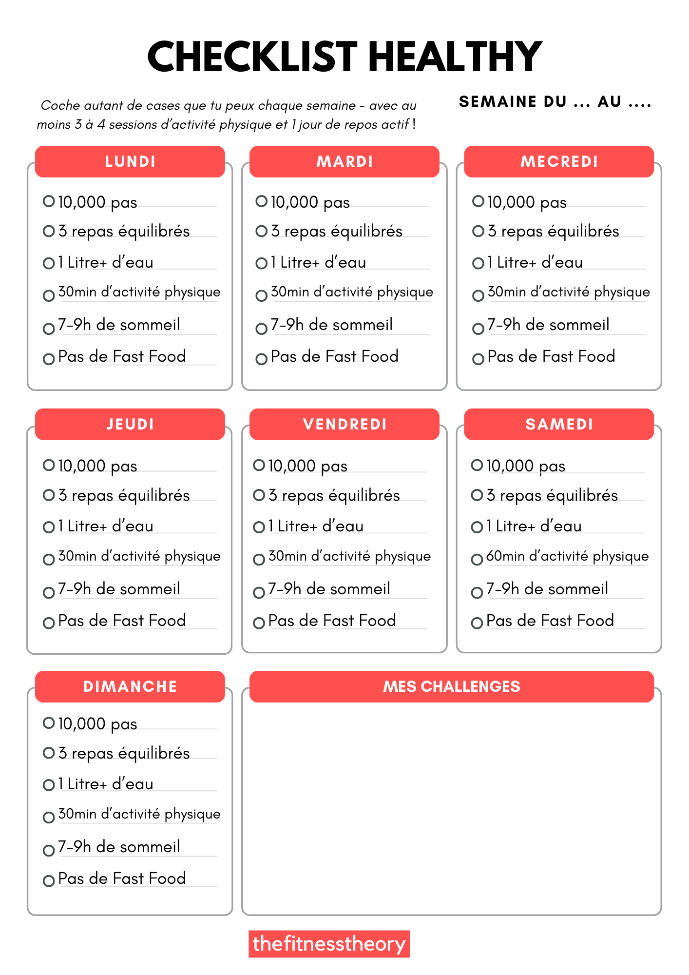 La Checklist Healthy - The Fitness Theory